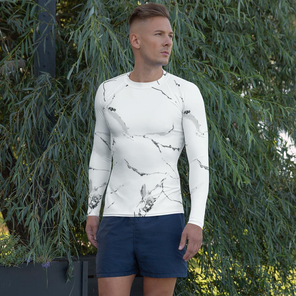 Men's White Marble Rash Guard Shirt-two eleven-211inc